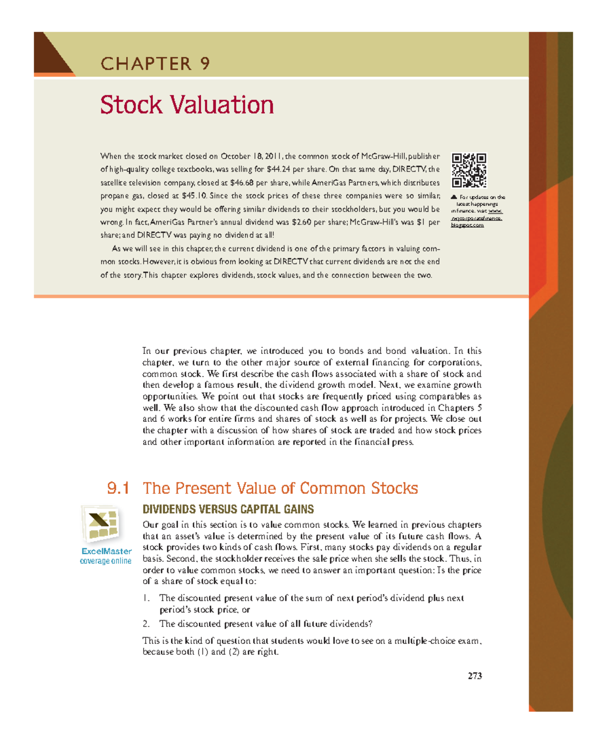 Chapter 9-Stock Valuation - 273 CHAPTER 9 Stock Valuation When the ...
