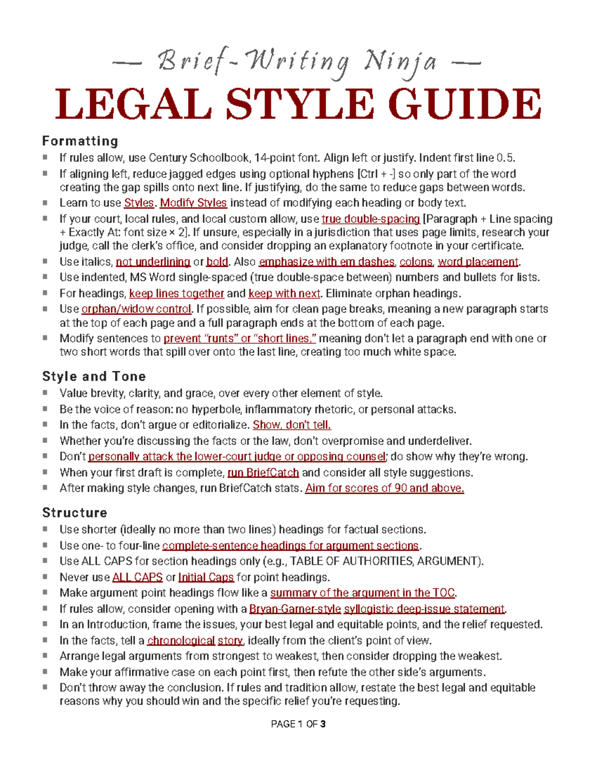 Brief Writing Ninja Legal Style Guide 1689796448 - PAGE 1 OF 3 — B r i ...