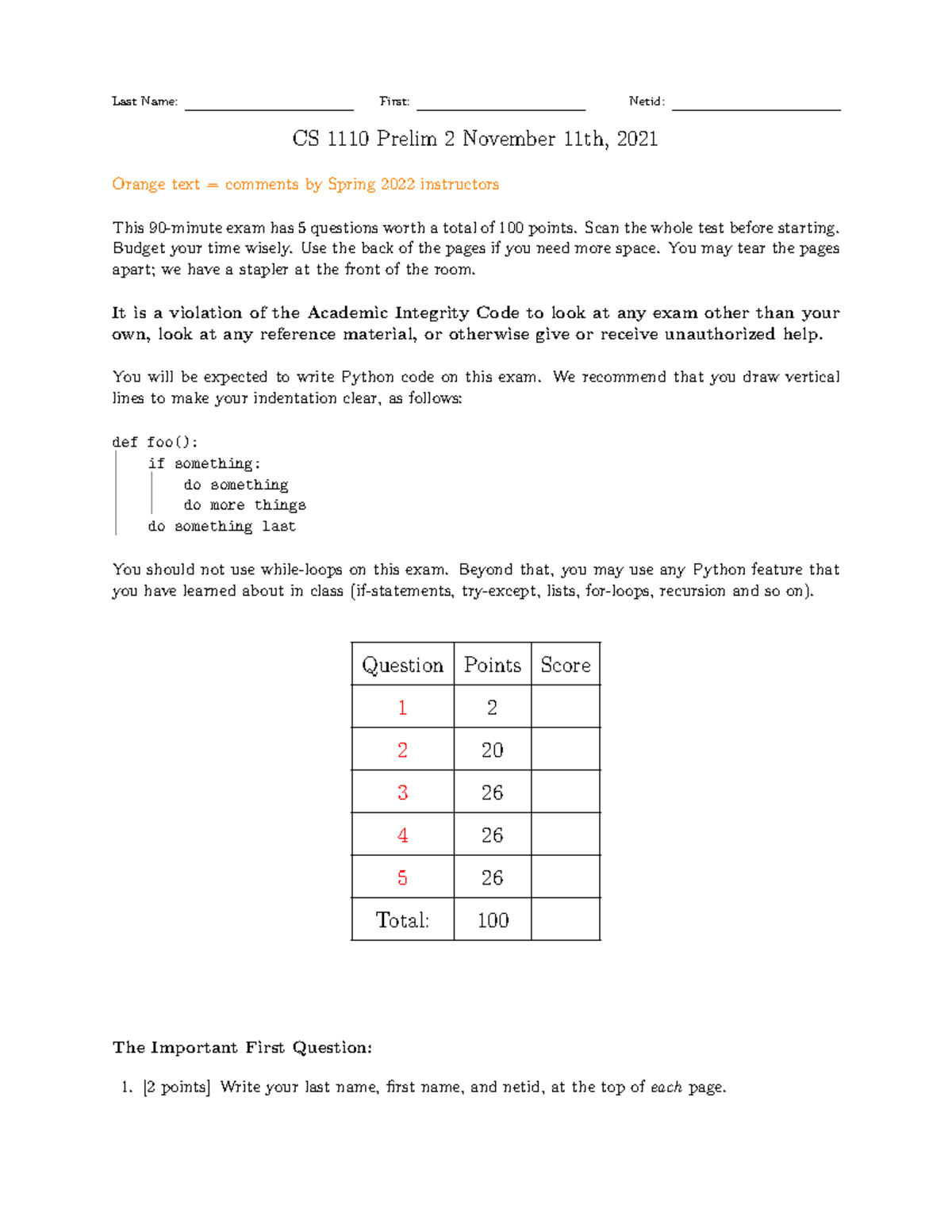 2021 fall prelim 2 answers - CS 1110 Prelim 2 November 11th, 2021 ...