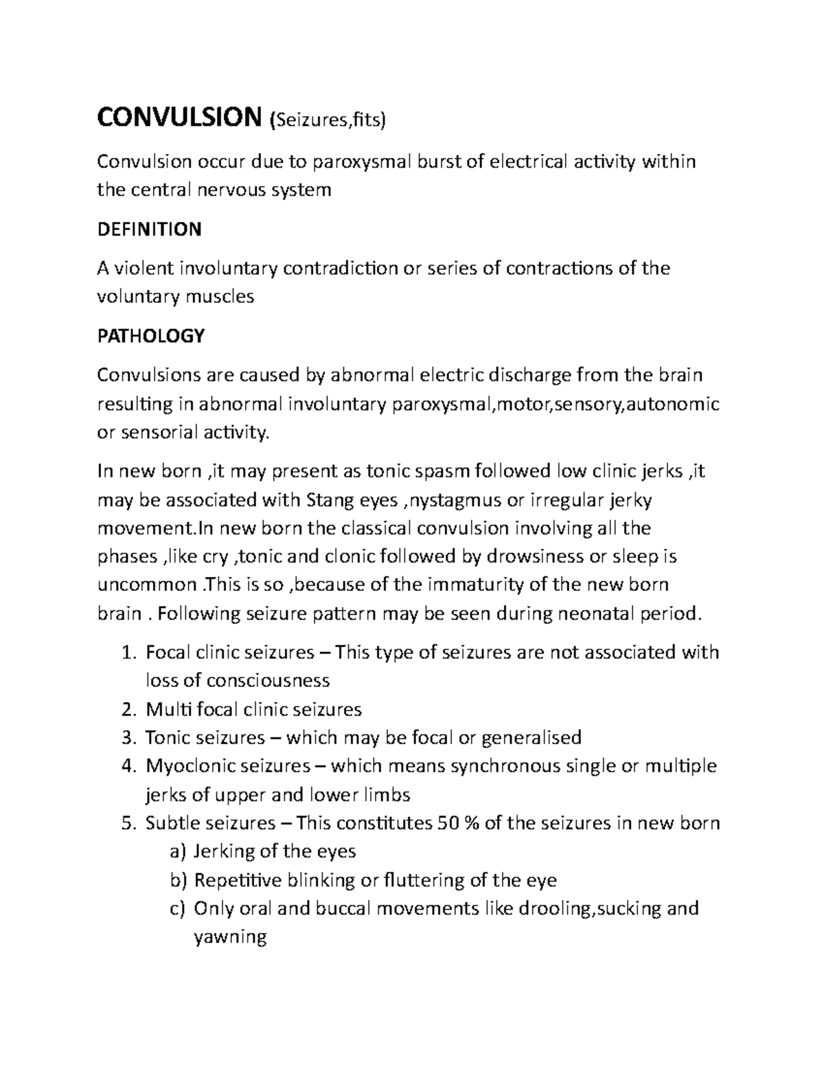 Convulsion note - Best easy short note on disease of CNS - CONVULSION ...