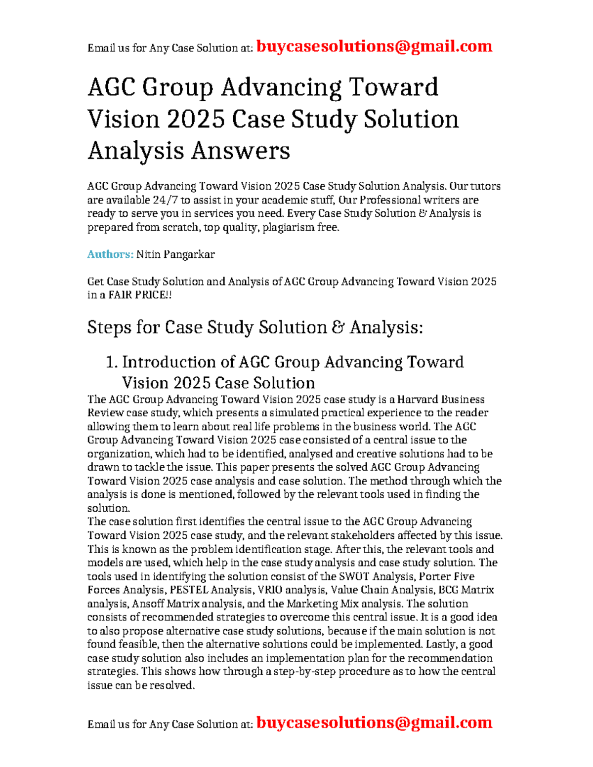 Case Solution AGC Group Advancing Toward Vision 2025 - AGC Group Advancing Toward Vision 2025 ...