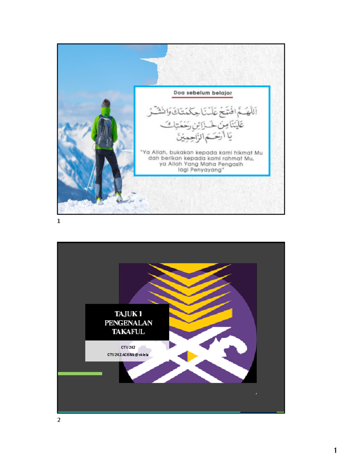 BAB 1 - Pengenalan Takaful - TAJUK 1 PENGENALAN TAKAFUL CTU CTU242 ...