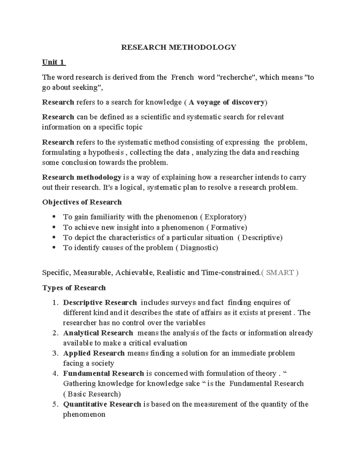 Research Methodology- class - RESEARCH METHODOLOGY Unit 1 The word ...