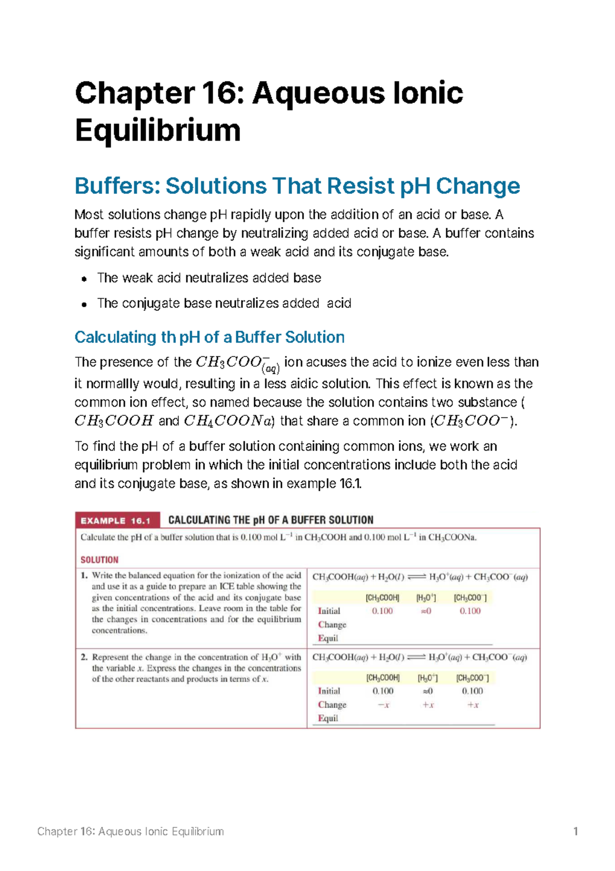 Chapter 16 Aqueous Ionic Equilibrium - Chapter 16: Aqueous Ionic ...