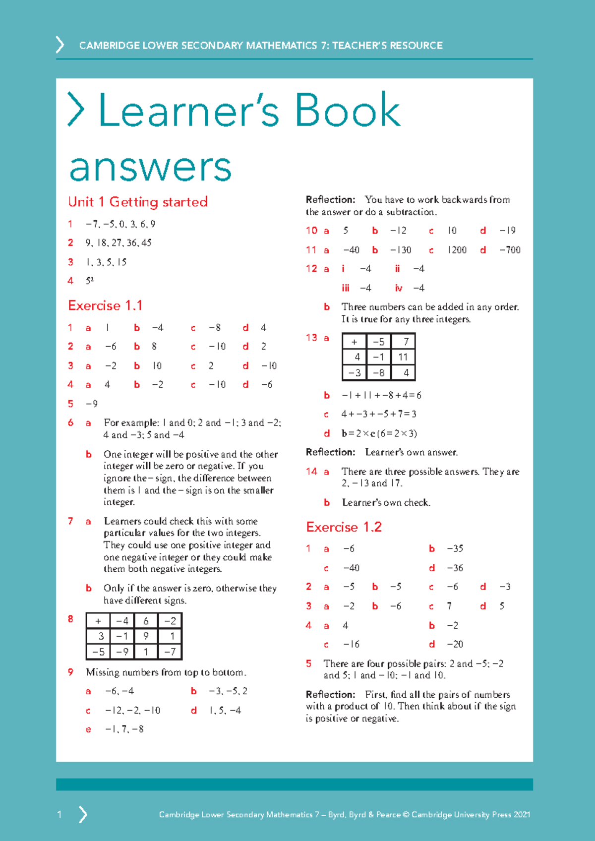 LS Maths 7 learner book answers - Learner’s Book answers Unit 1 Getting ...