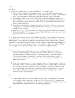 D082 Task 1 Paper - D082 Task 1 Western Governers University 5/6/ A ...