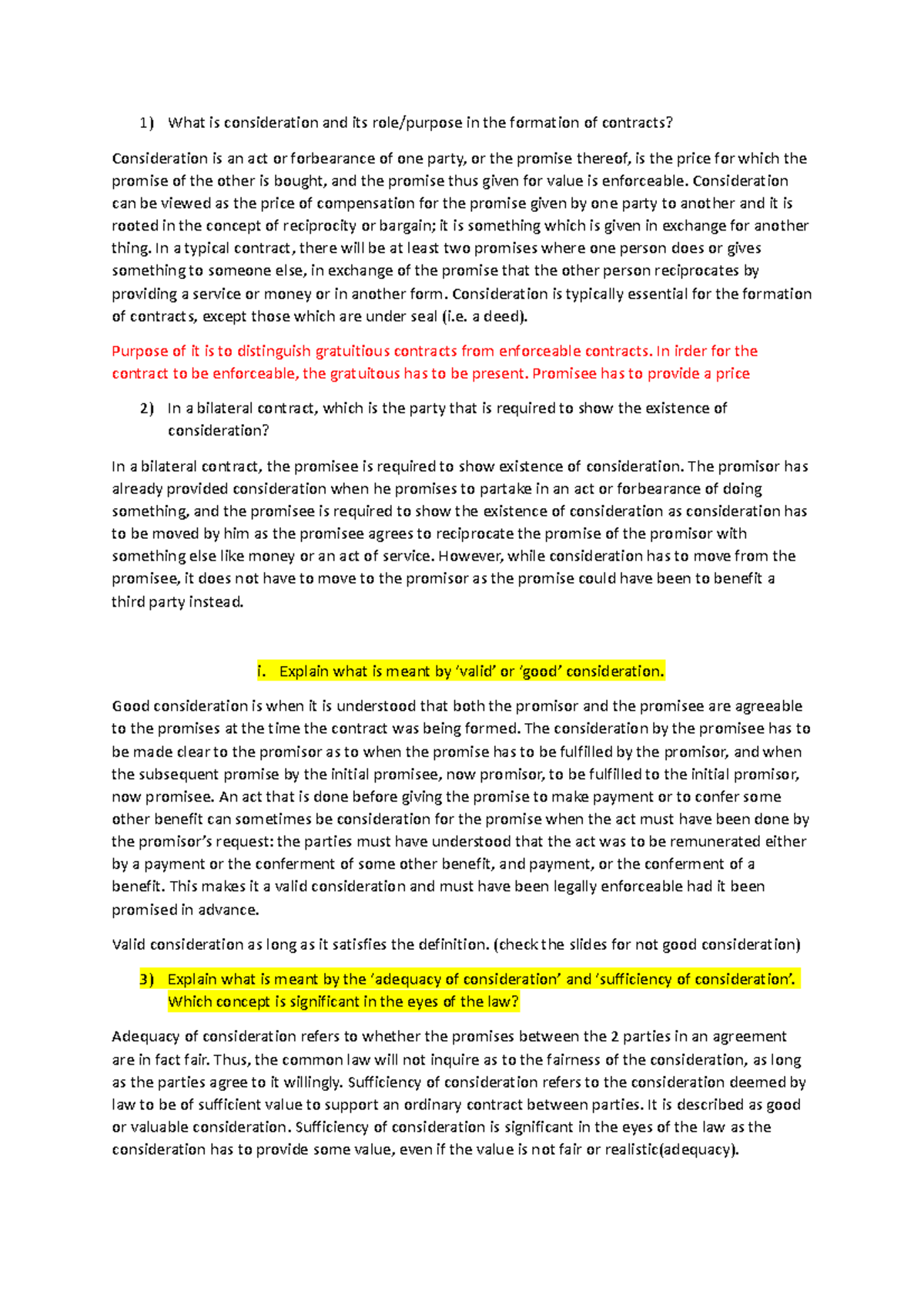 BLAW sem 3 content qns - tutorial work question and attempted answers - What is consideration ...