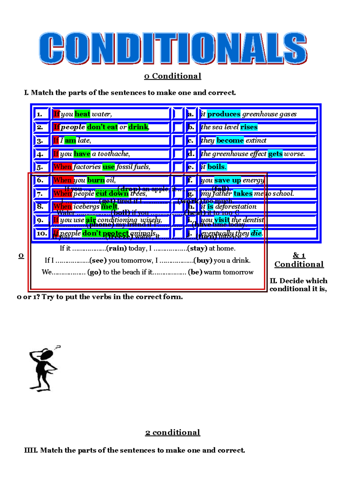 Conditionals 0, 1 and 2 - Lecture notes 7 - 0 Conditional I. Match the ...