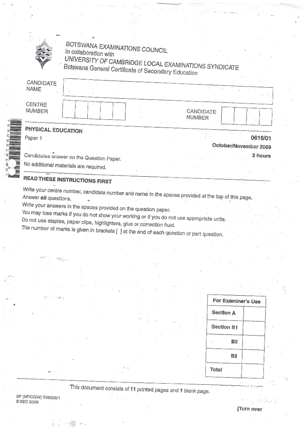 Physical Education Paper 1 - BOTSWANA EXAMINATIONS COUNCIL in ...