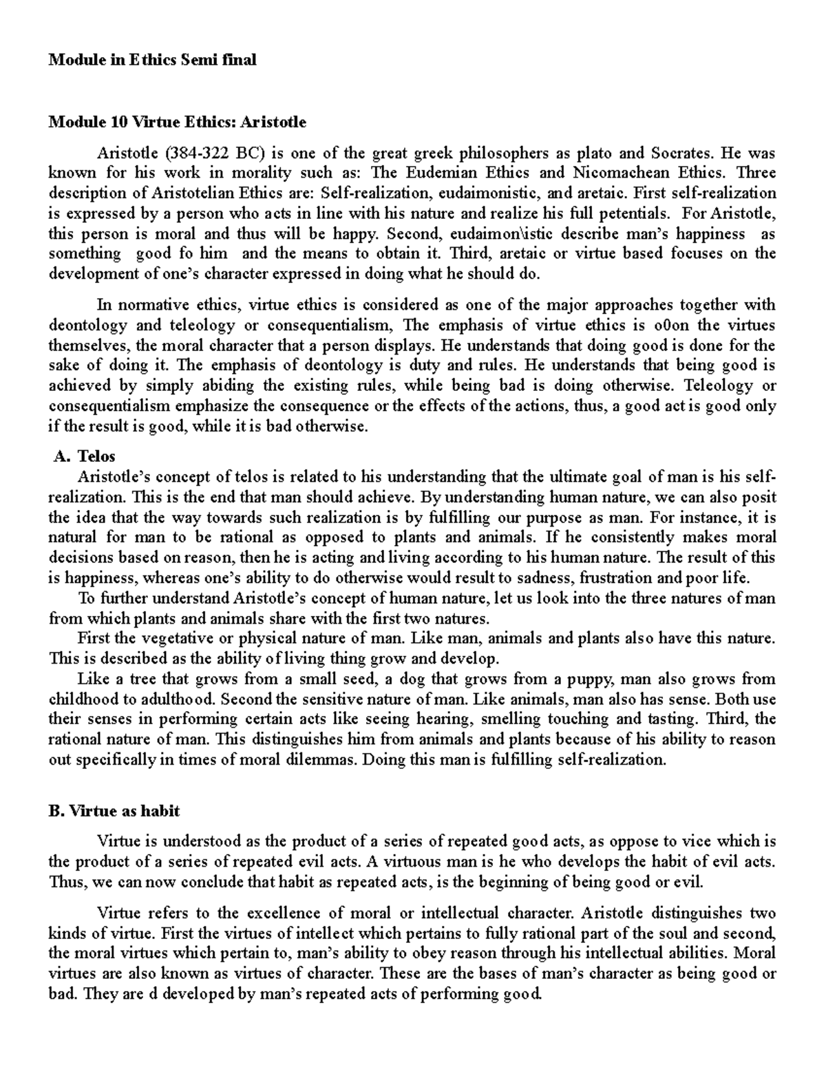 GE 8 Semi final Module - Module in Ethics Semi final Module 10 Virtue ...