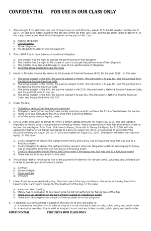 Oblicon UP - CIVIL LAW REVIEWER TABLE of CONTENTS 90 OBLIGATIONS ...