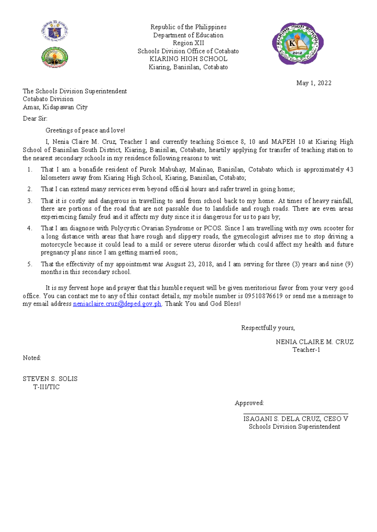 Request-for-transfer - Republic of the Philippines Department of ...