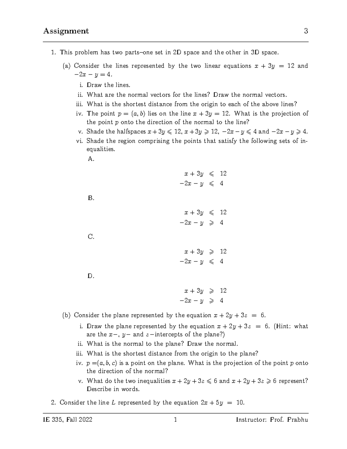 Assignment 3 - (a) Consider the lines represented by the two linear ...