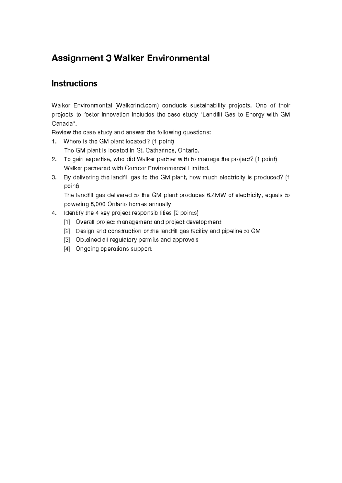 PM assignment 3 - Assignment 3 Walker Environmental Instructions Walker ...
