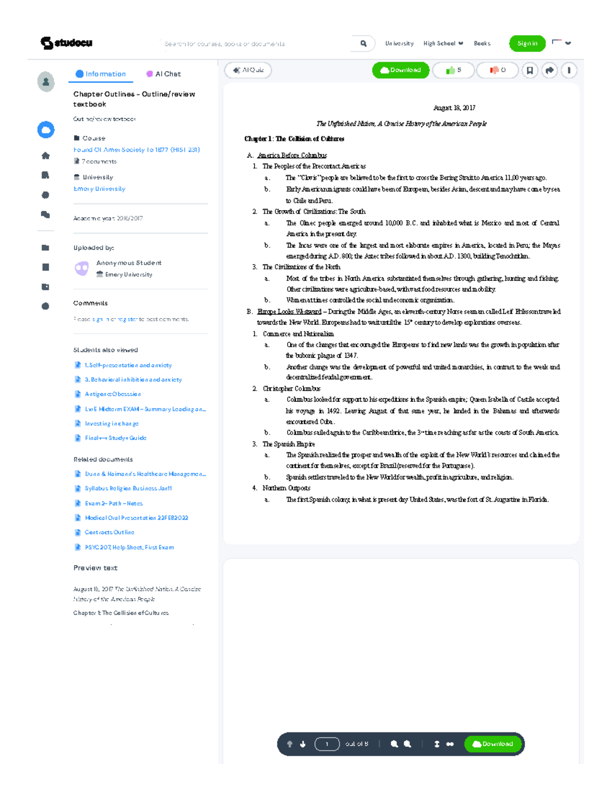 Www studocu com en us document emory university found of amer society to 1877 chapter outlines ...