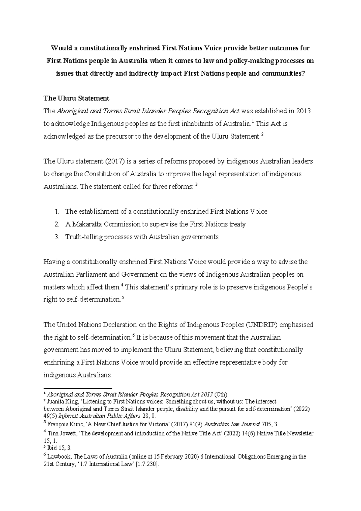 Essay #3 - Would a constitutionally enshrined First Nations Voice ...