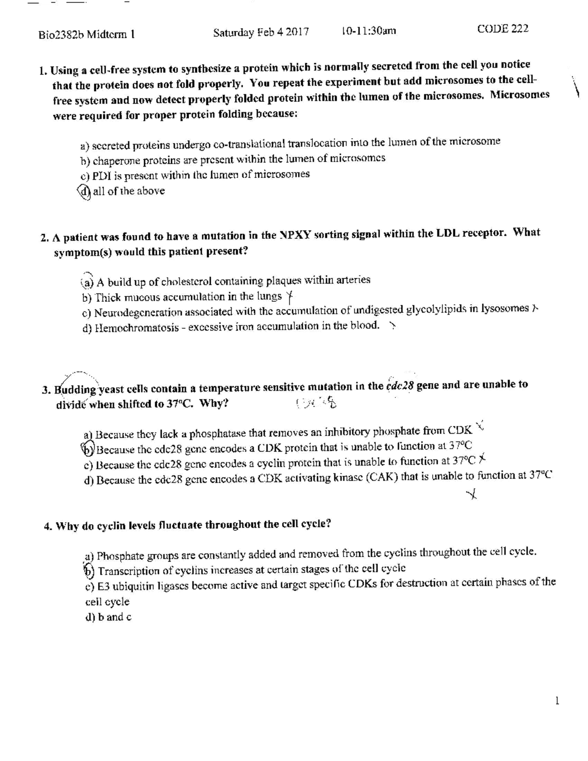 2017 midterm cell Bio - practice questions - Biology 2382B - Studocu