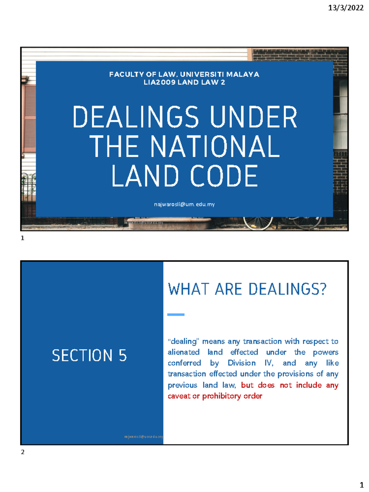 1 Dealings Under THE National LAND CODE - DEALINGS UNDER THE NATIONAL ...