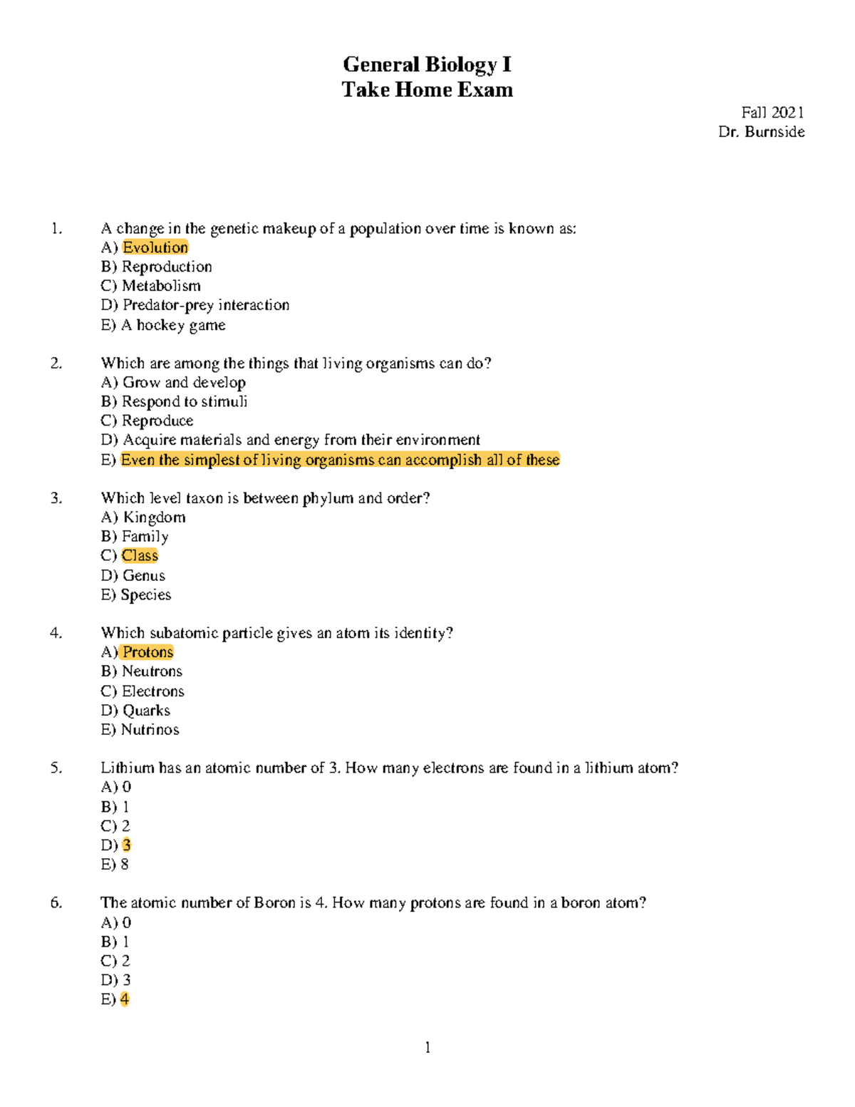 Bio I Quiz Open Book pdf - Practice questions - General Biology I Take ...