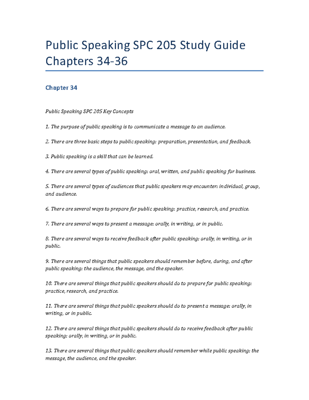 Public Speaking SPC 205 Study Guide Chapters 34-36 - Public Speaking ...