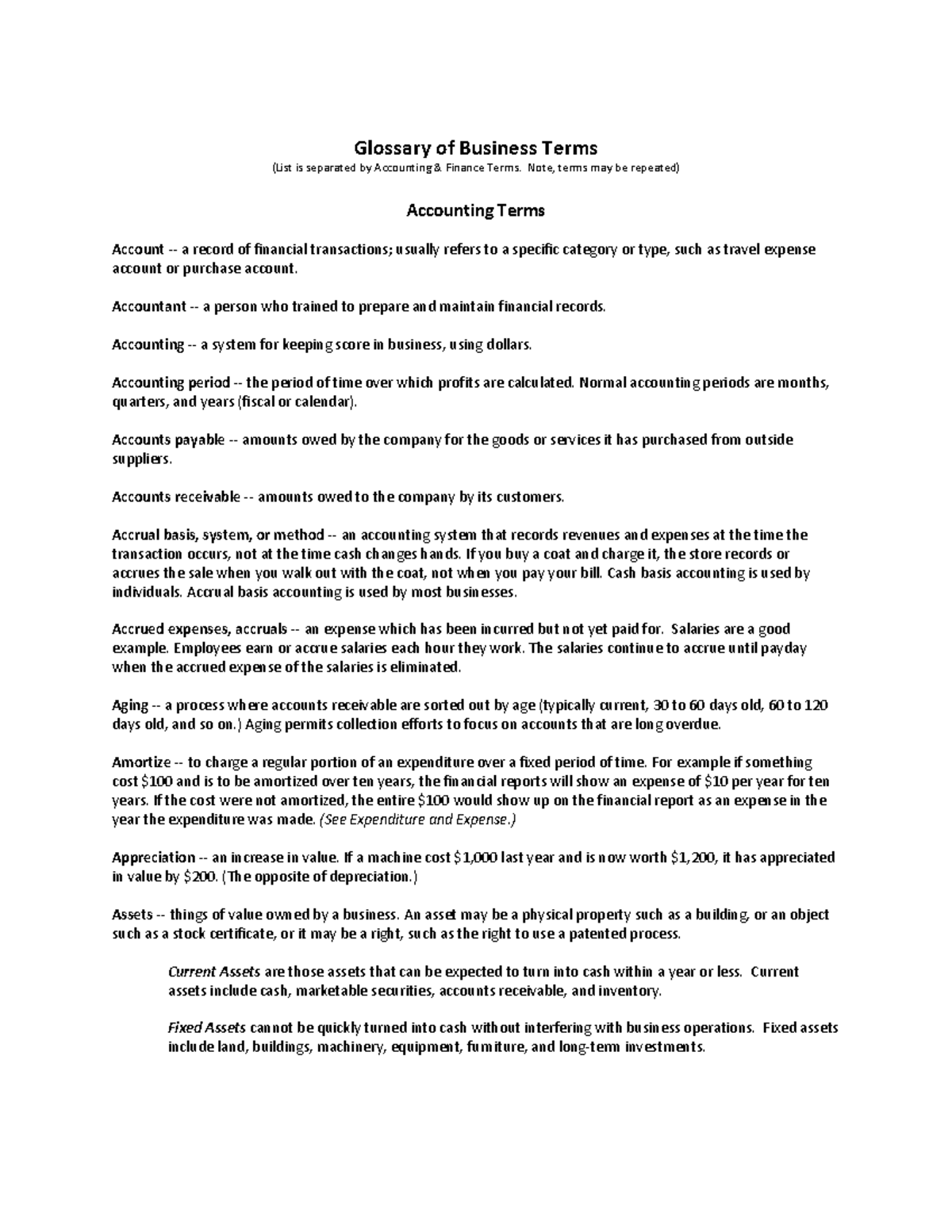 Glossaryof Business Terms - Glossary of Business Terms (List is ...