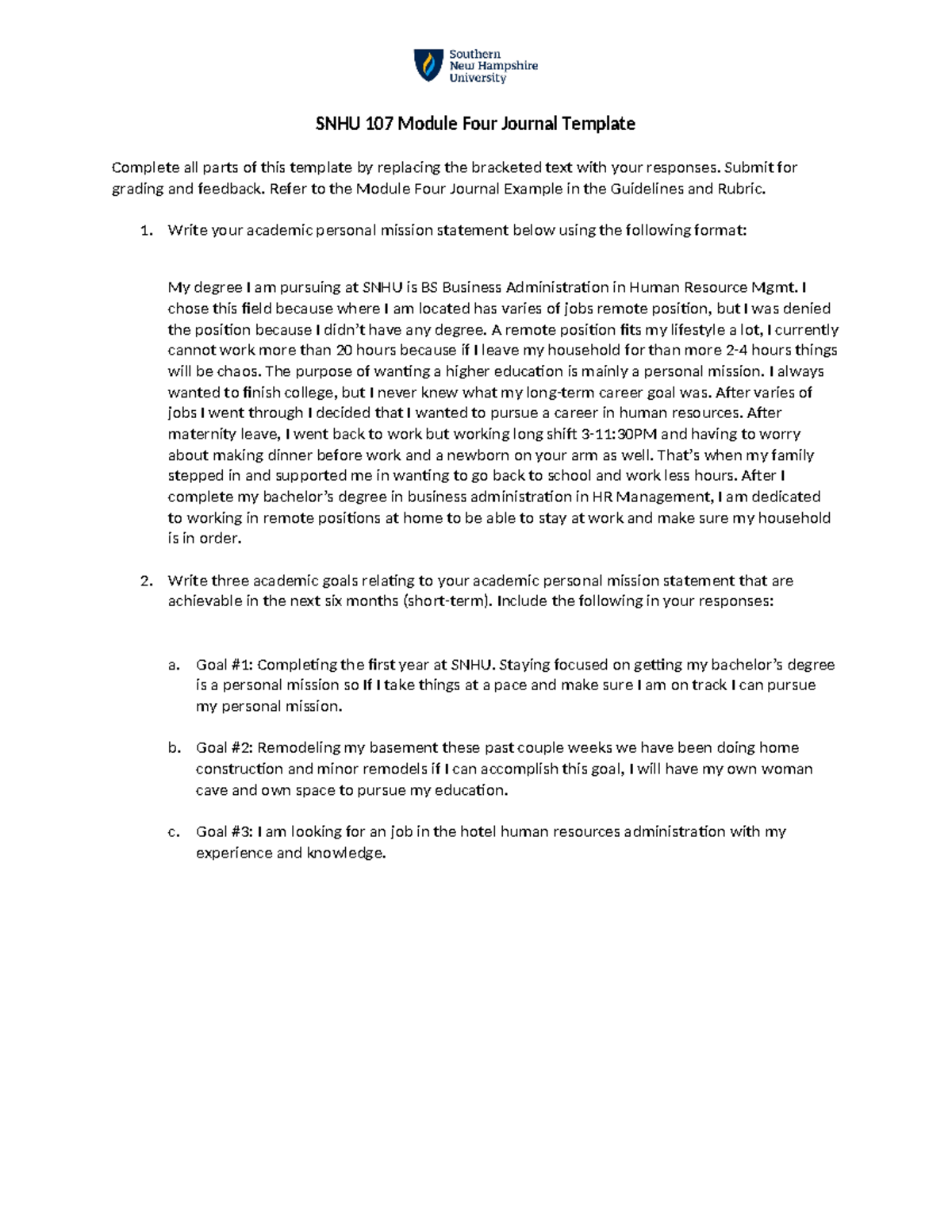 SNHU 107 Module Four Journal Template - SNHU 107 Module Four Journal ...