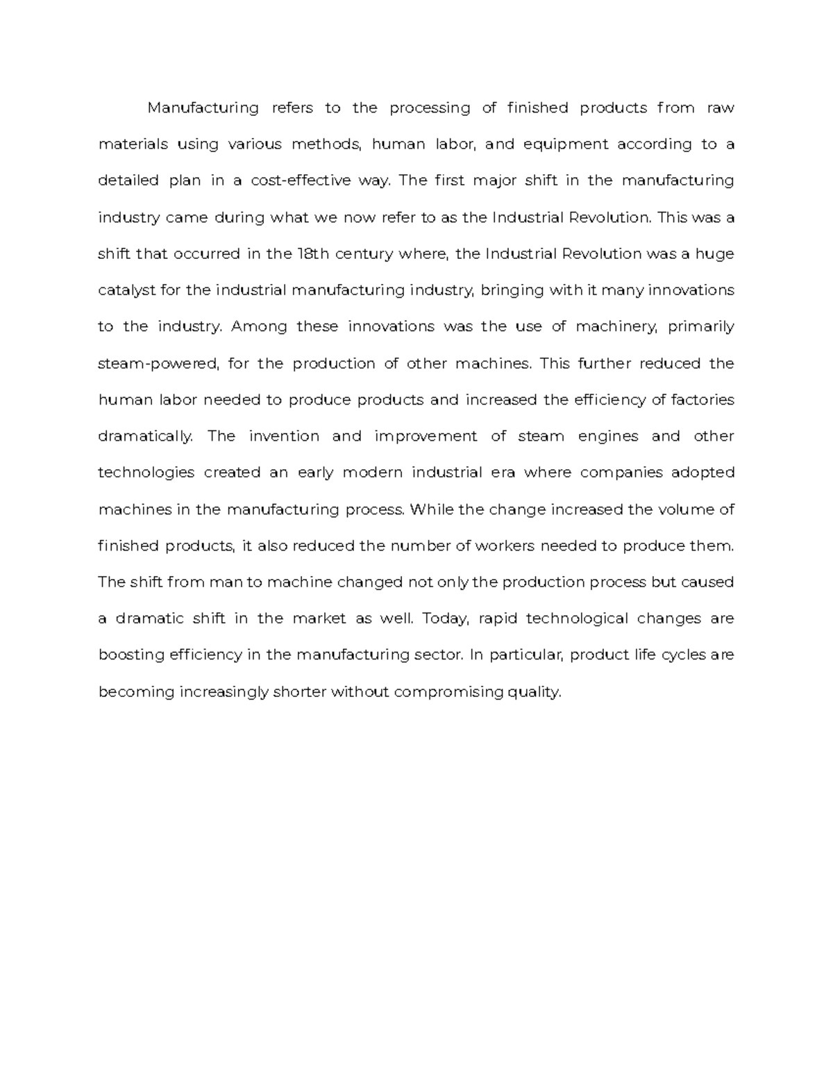 Industry-background about manufacturing a specialized industry ...