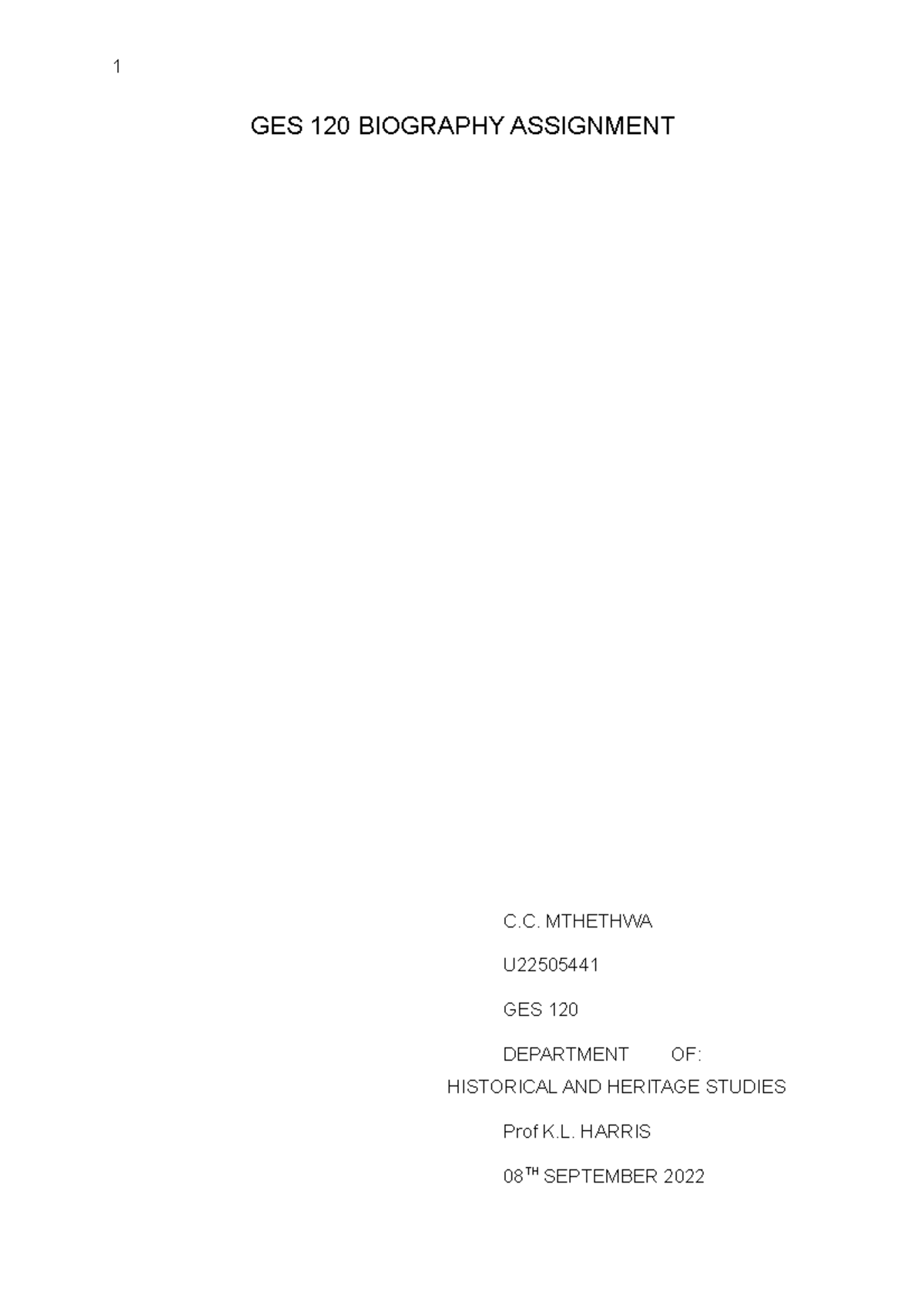 Biography Assignment U22505441 - GES 120 BIOGRAPHY ASSIGNMENT C ...