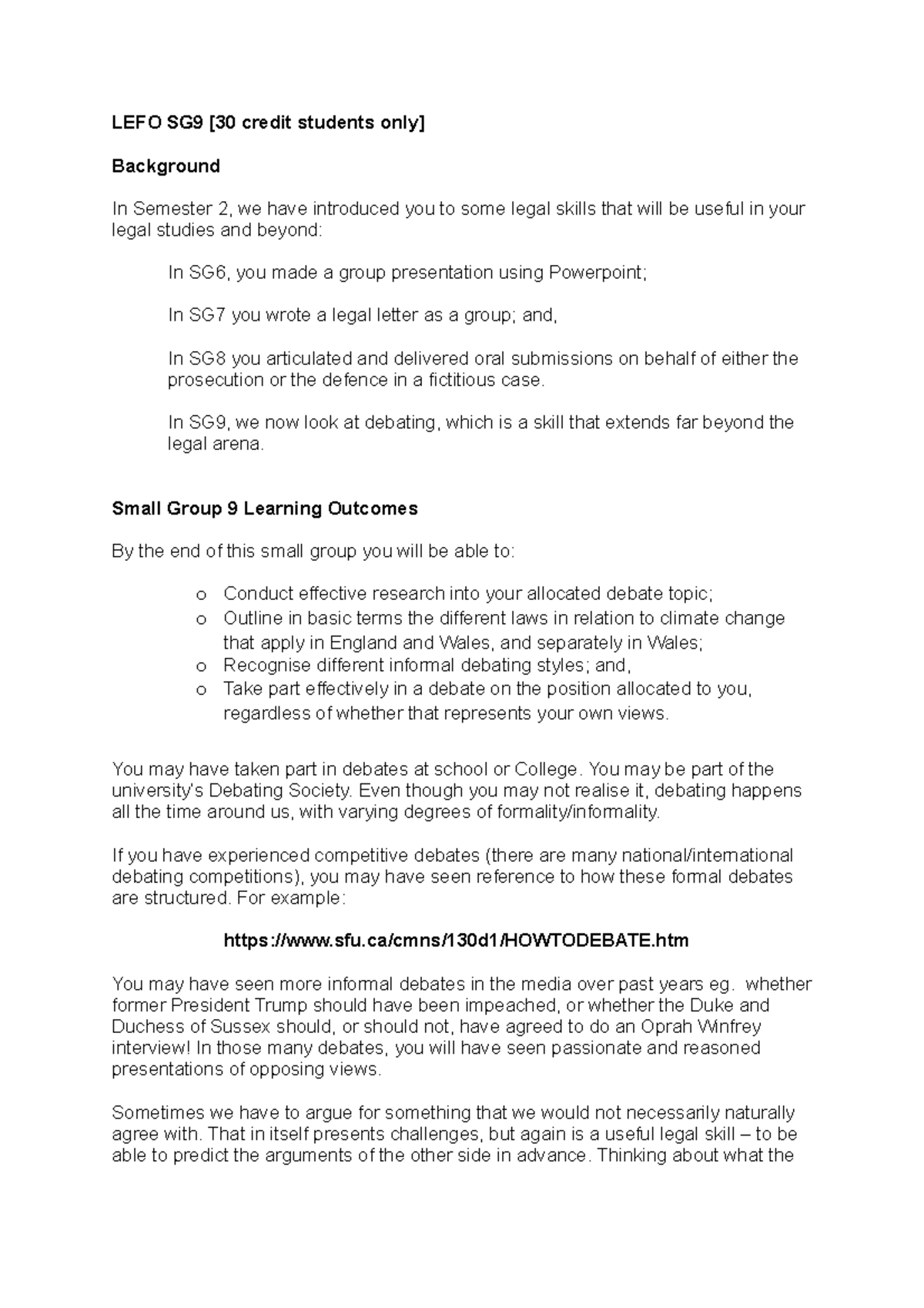 LEFO 2021-22 - SG9 - Session Plan - LEFO SG9 [30 credit students only ...