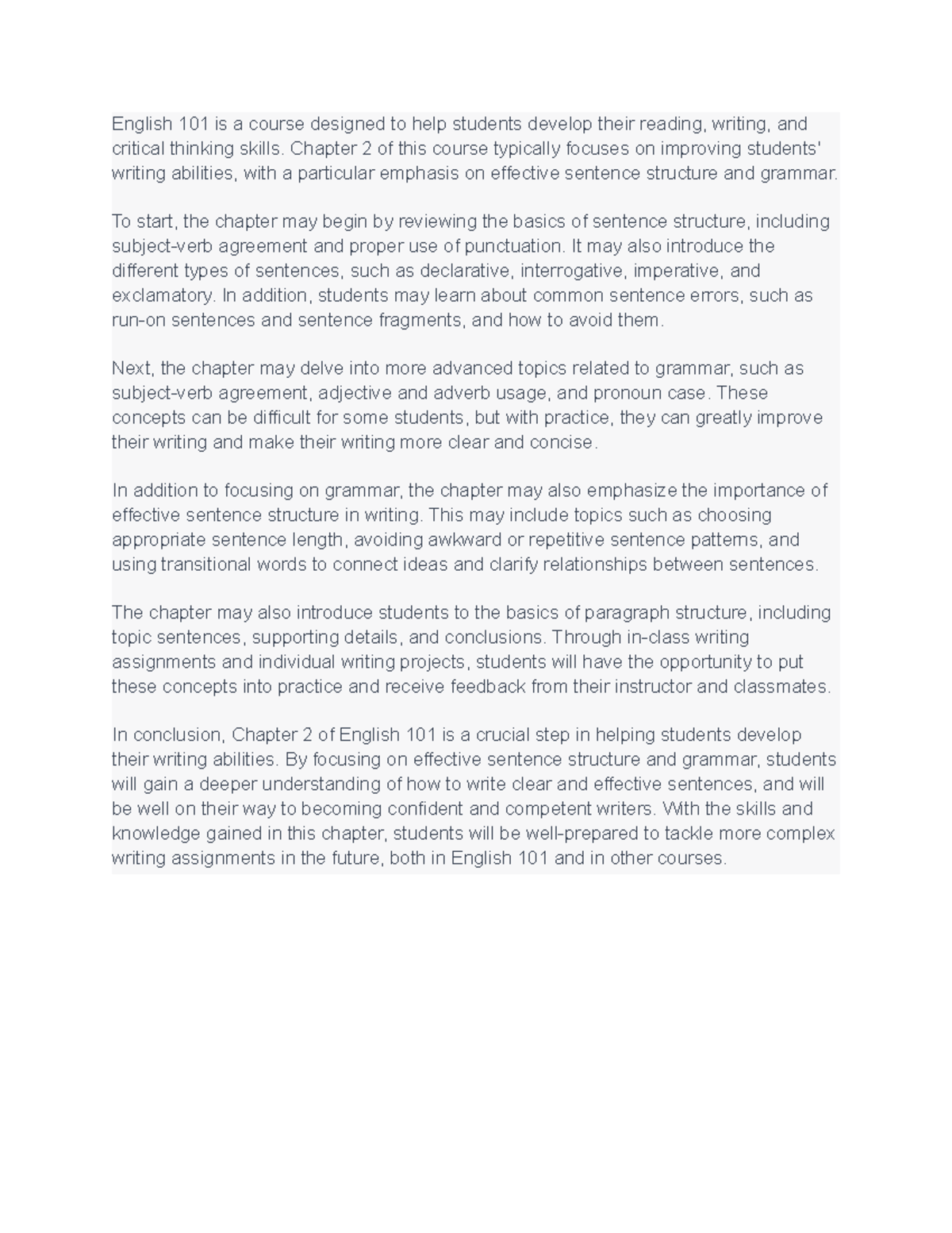 Chapter 2 notes - English 101 is a course designed to help students ...