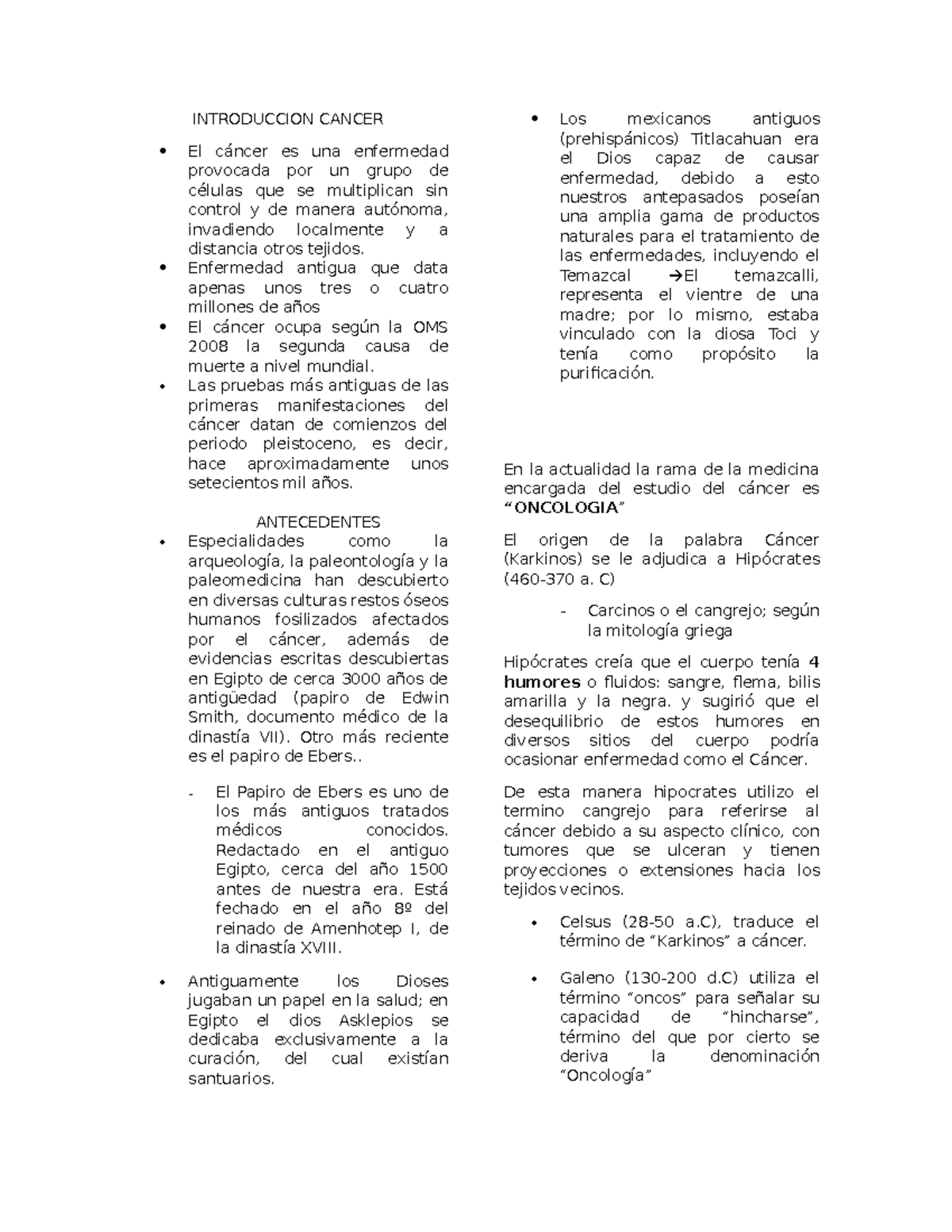 Introduccion al Cancer, resumen, oncologia, historia y antecedentes del ...