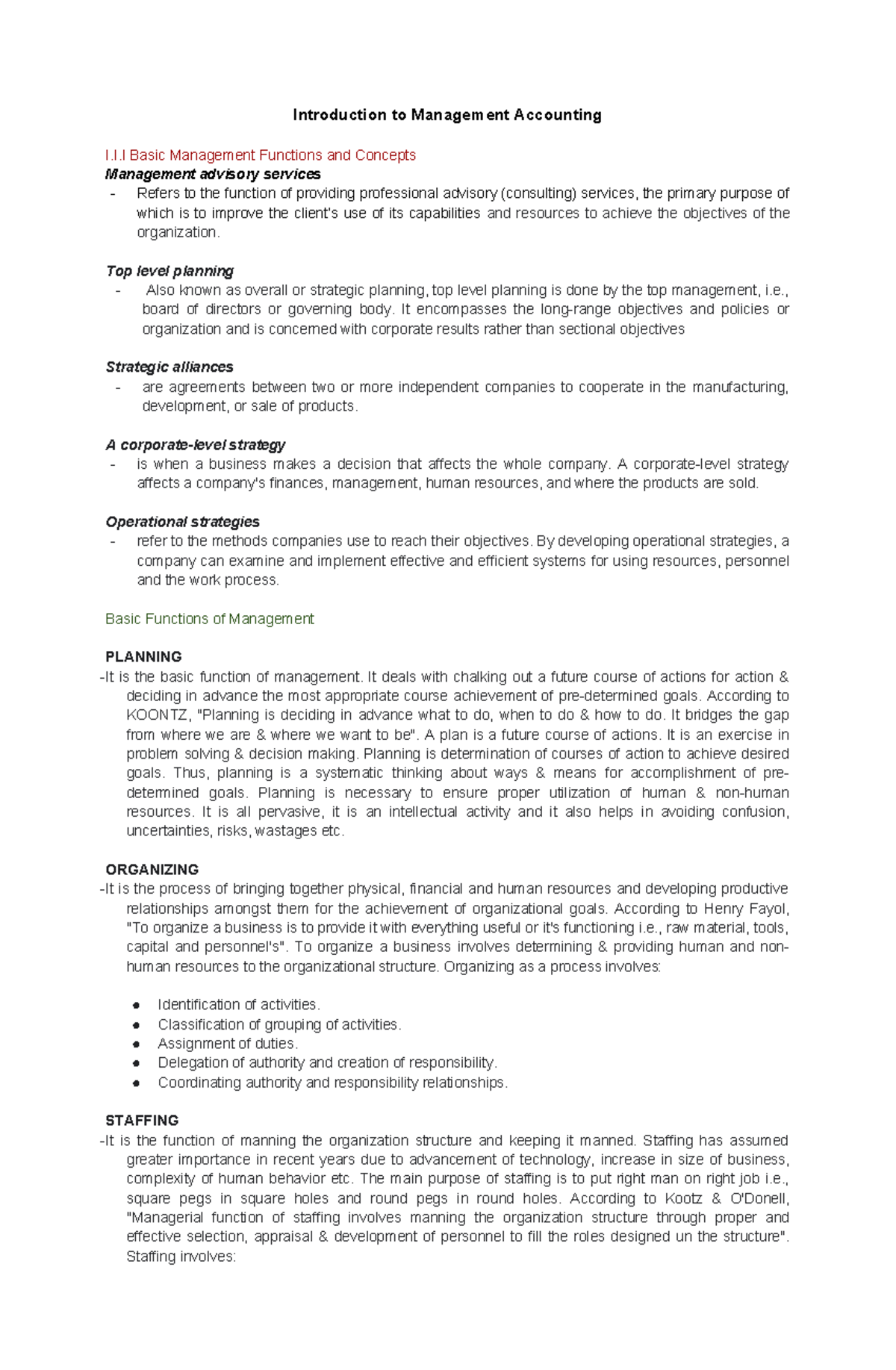 Introduction to Management Accounting - I Basic Management Functions ...