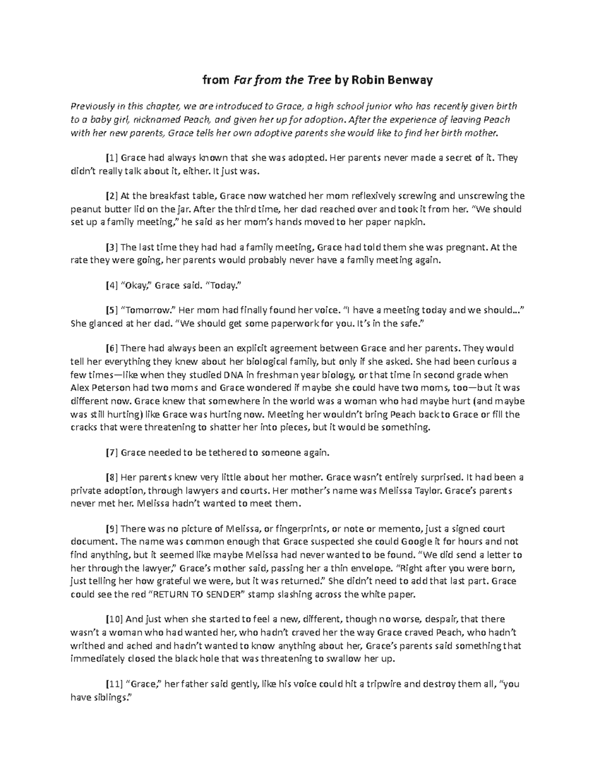 Far from the Tree - Robin Benway text-1 - from Far from the Tree by ...