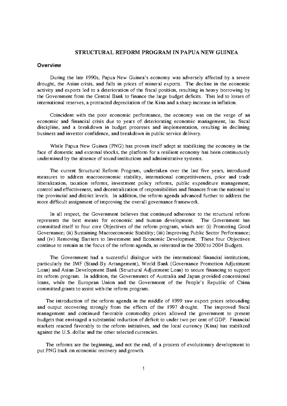 Government roles - STRUCTURAL REFORM PROGRAM IN PAPUA NEW GUINEA ...