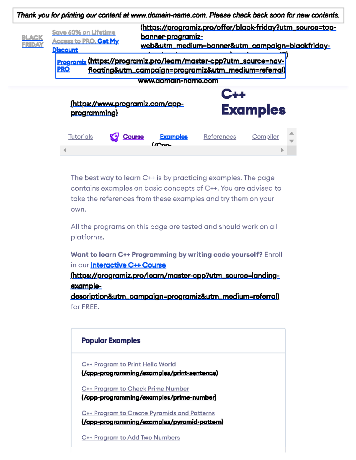 C PP Examples - Research for further learning - Studocu