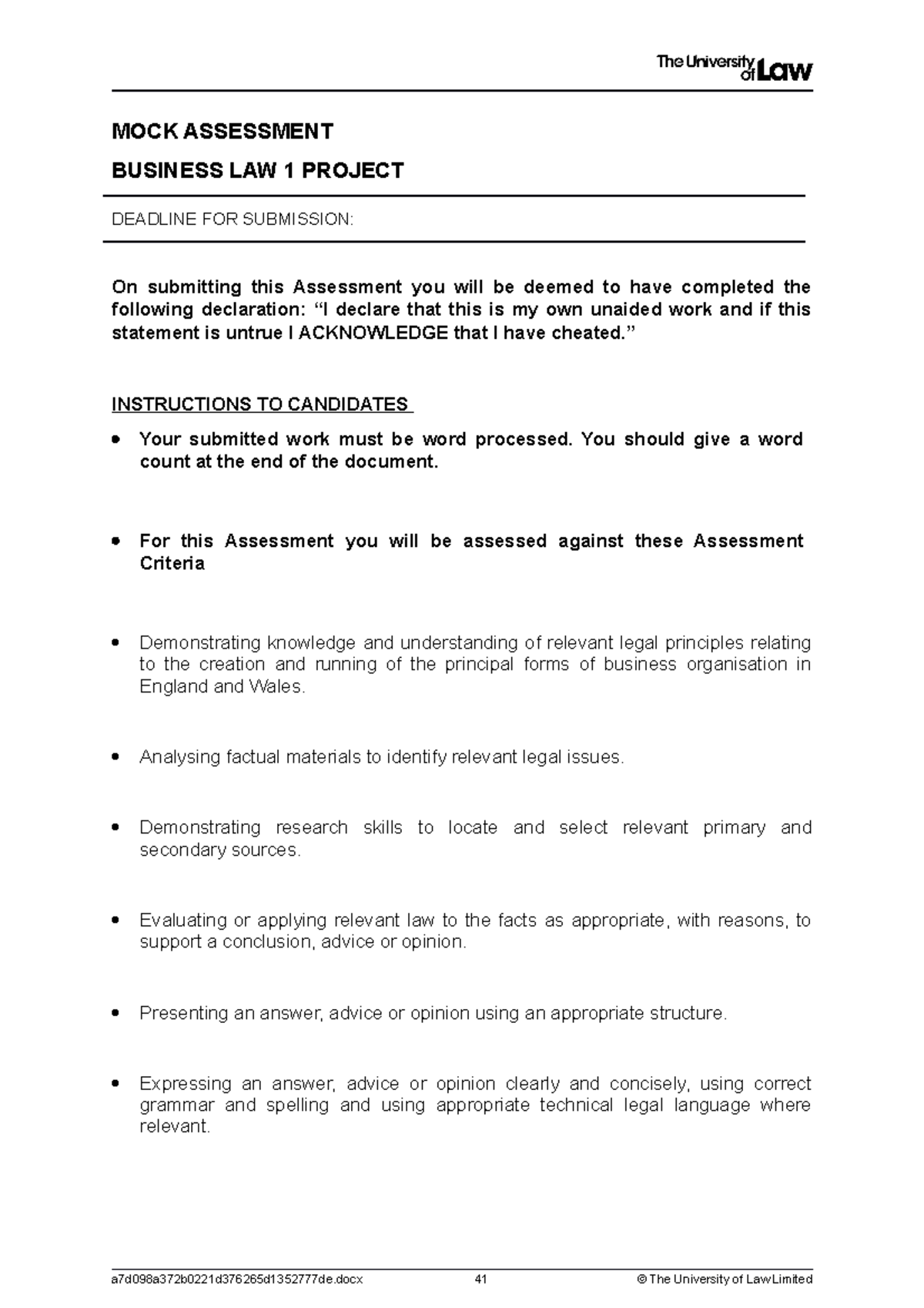 2324 bus1 ce02 mock assessment - MOCK ASSESSMENT BUSINESS LAW 1 PROJECT ...