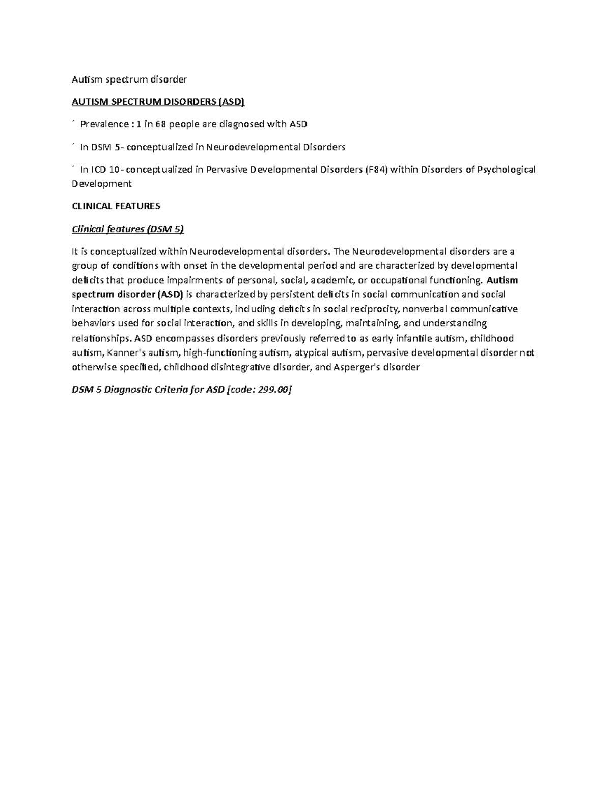 Psychopath - notes - Autism spectrum disorder AUTISM SPECTRUM DISORDERS ...