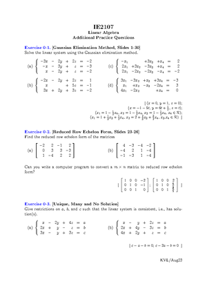 23S1 IE2107 LA Tutorial Soln - 6ROXWLRQ IRU ([HUFLVH *LYHQ WKH $XJPHQWHG 0DWUL[ - Studocu