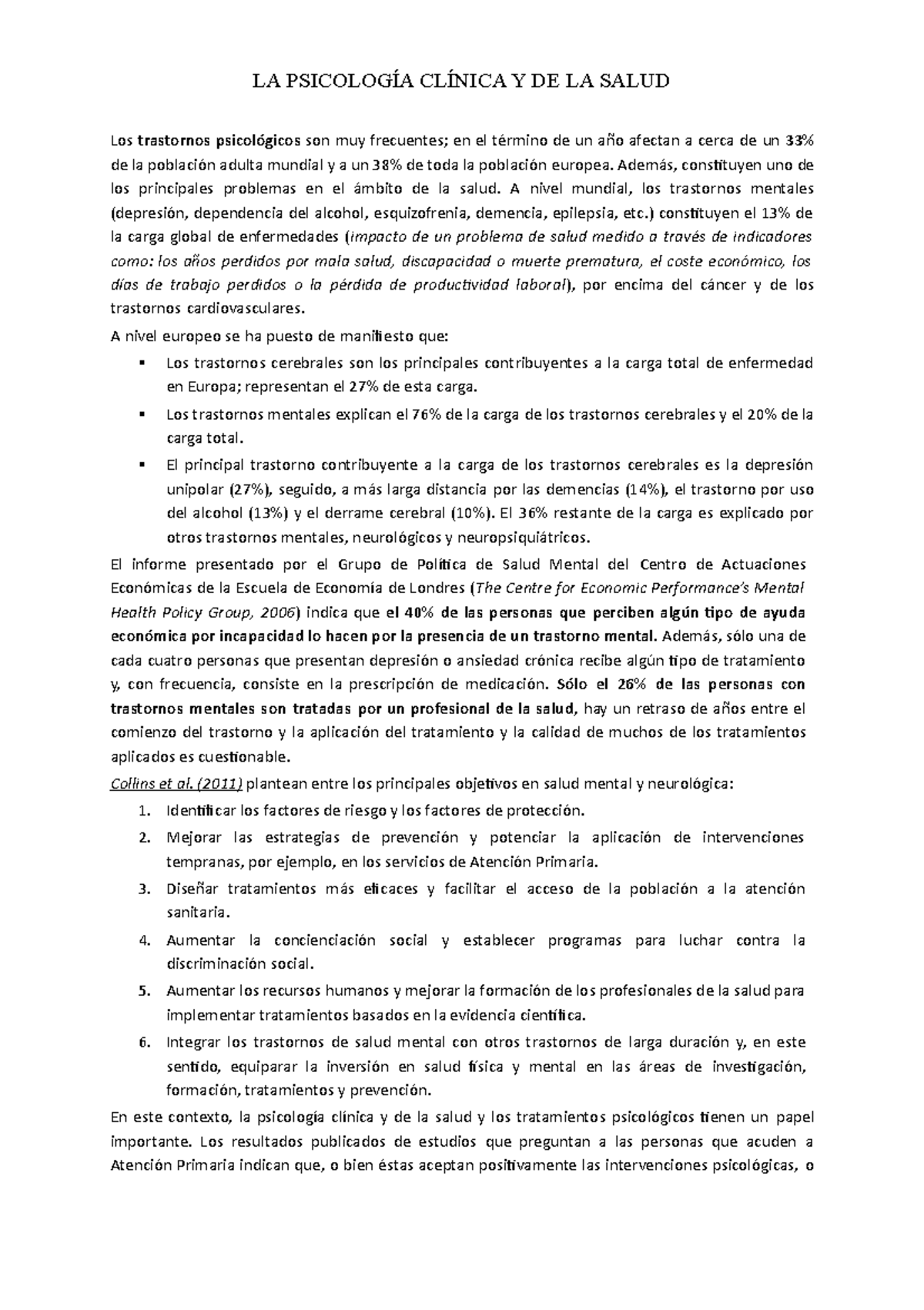 1 La Psicología Clínica Y De La Salud La PsicologÍa ClÍnica Y De La Salud Los Trastornos 