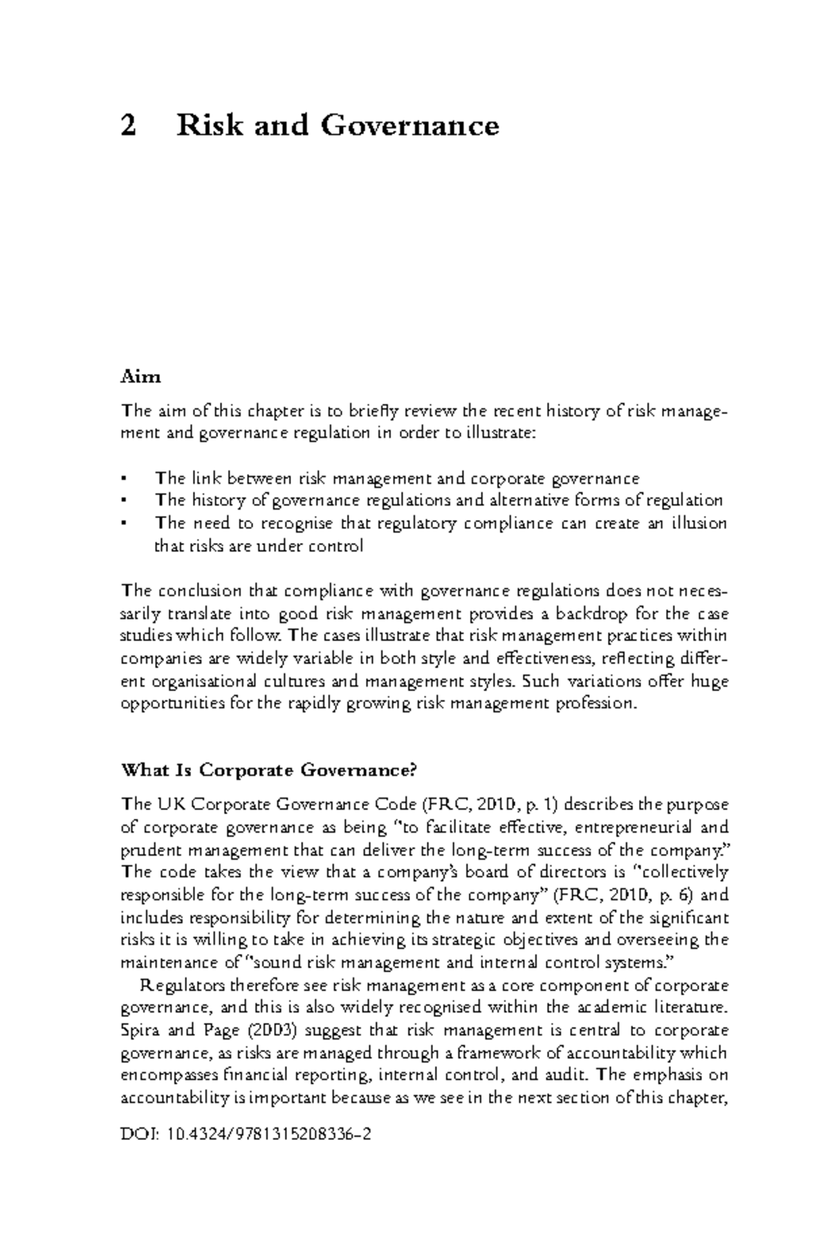 Risk and governance - risk and governace - Aim The aim of this chapter is to briefly review the ...