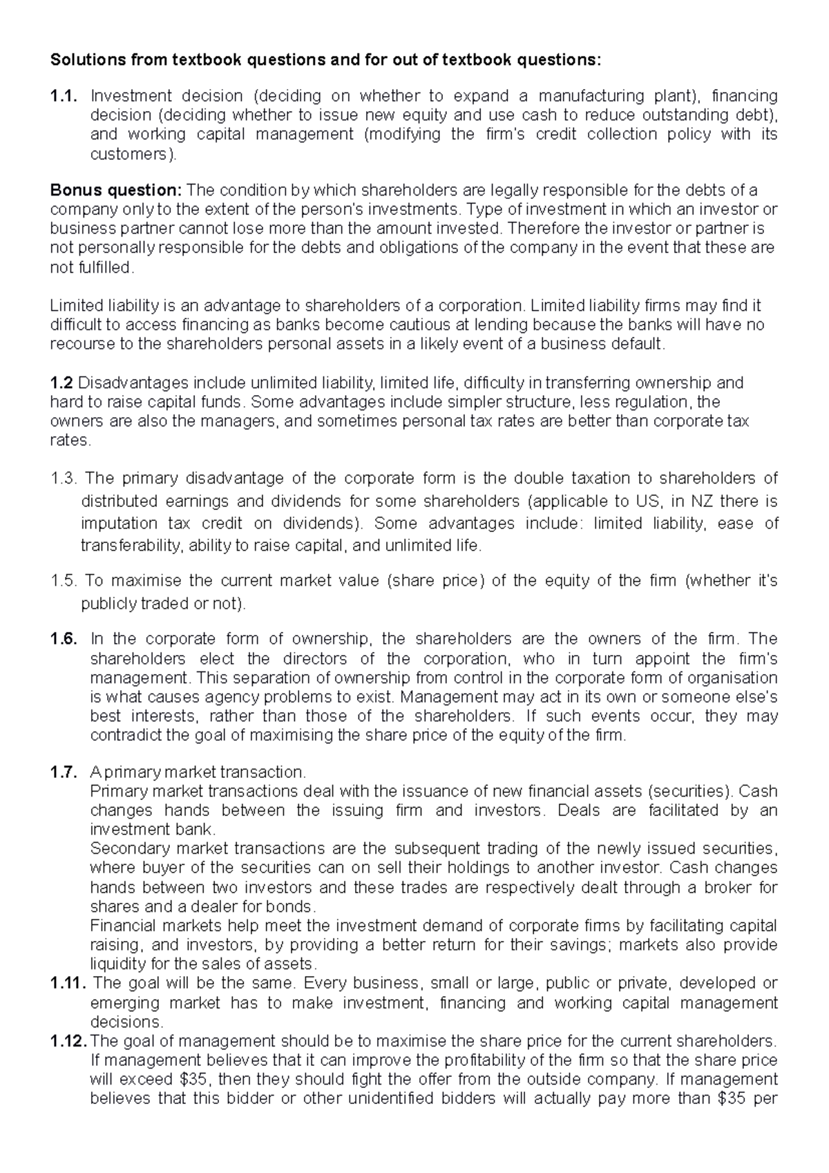 BSNS 114 Tutorial week 1 solutions/answers - Solutions from textbook ...