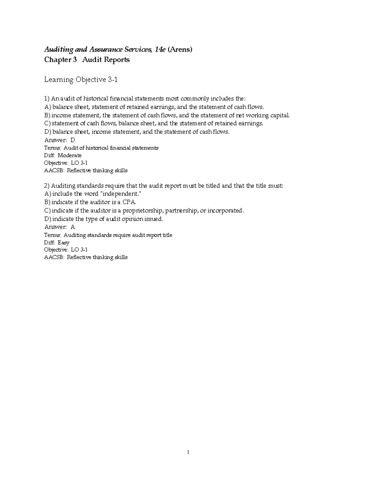 Chapter 3 Audit Reports Question Bank - Auditing and Assurance Services ...