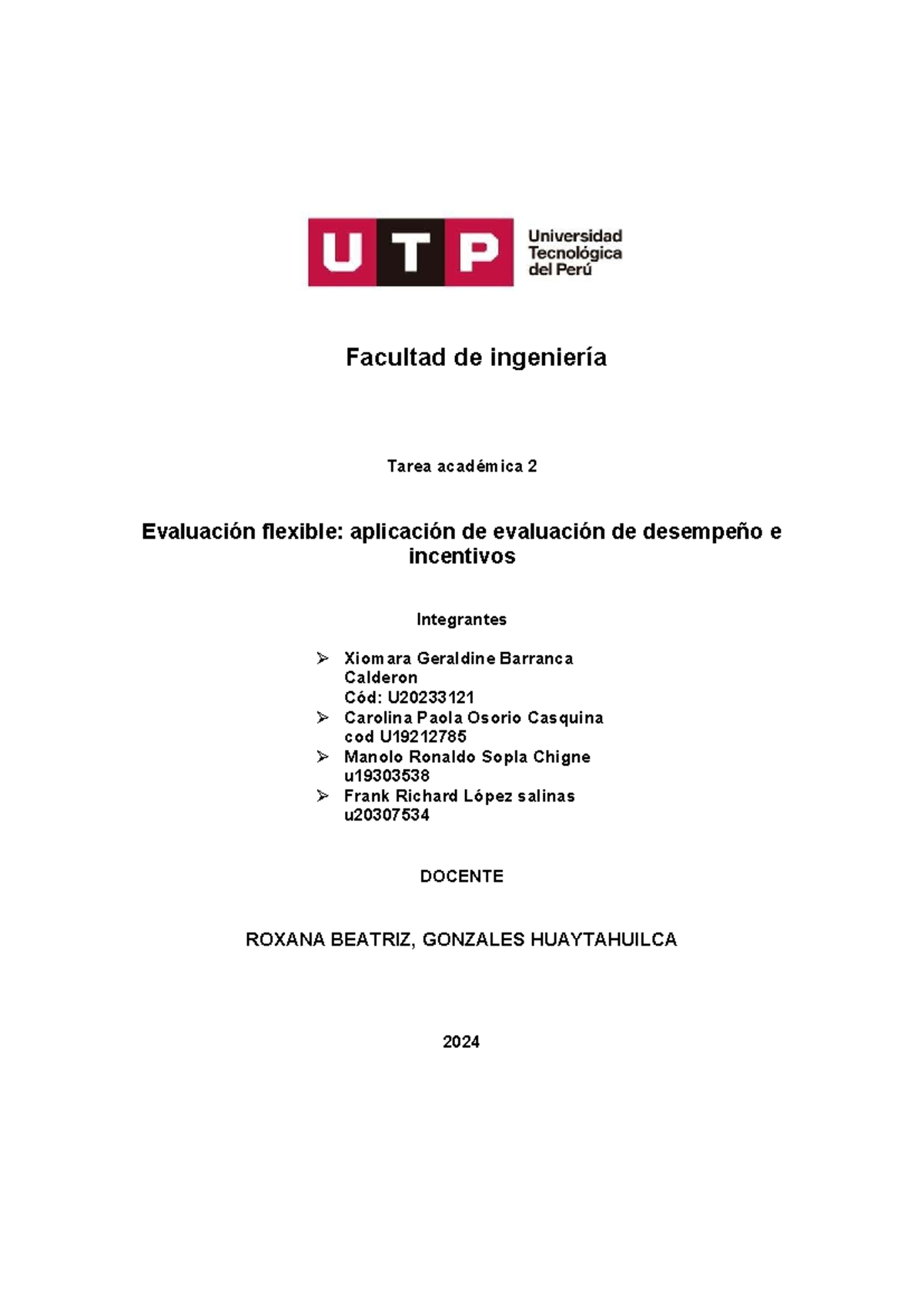 TA2 - GTH - Grupo 8 - Facultad de ingeniería Tarea académica 2 Evaluación flexible: aplicación ...