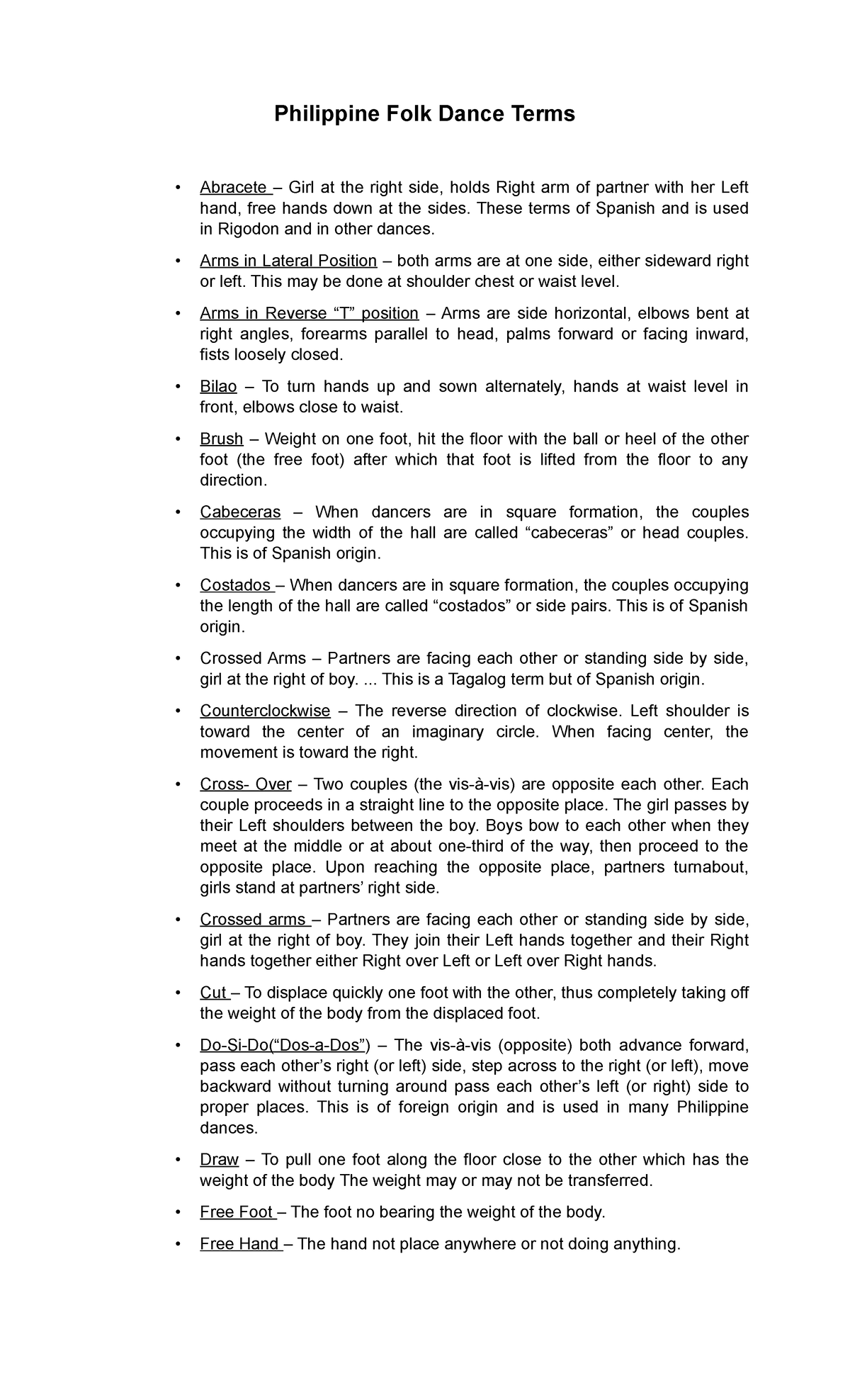 Philippine Folk Dance Terms Handout - Philippine Folk Dance Terms ...