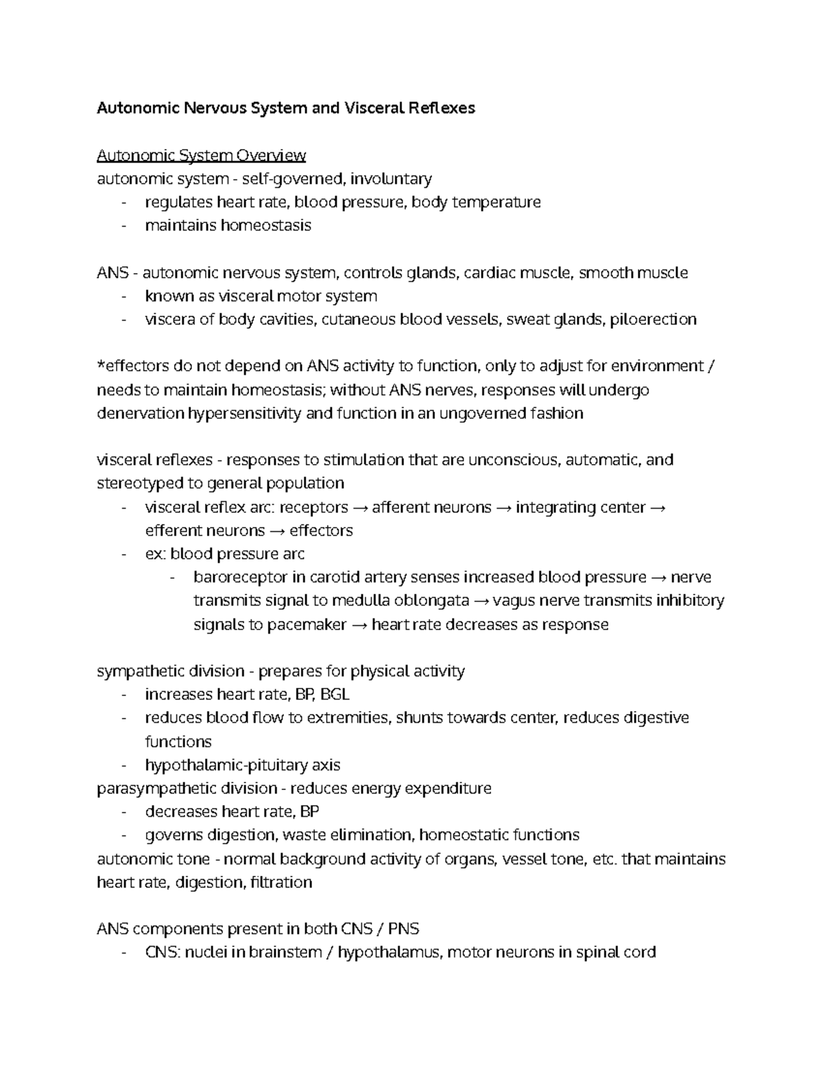 ERAU BIO 305 Autonomic Nervous System [Chapter 15] Notes - Autonomic ...