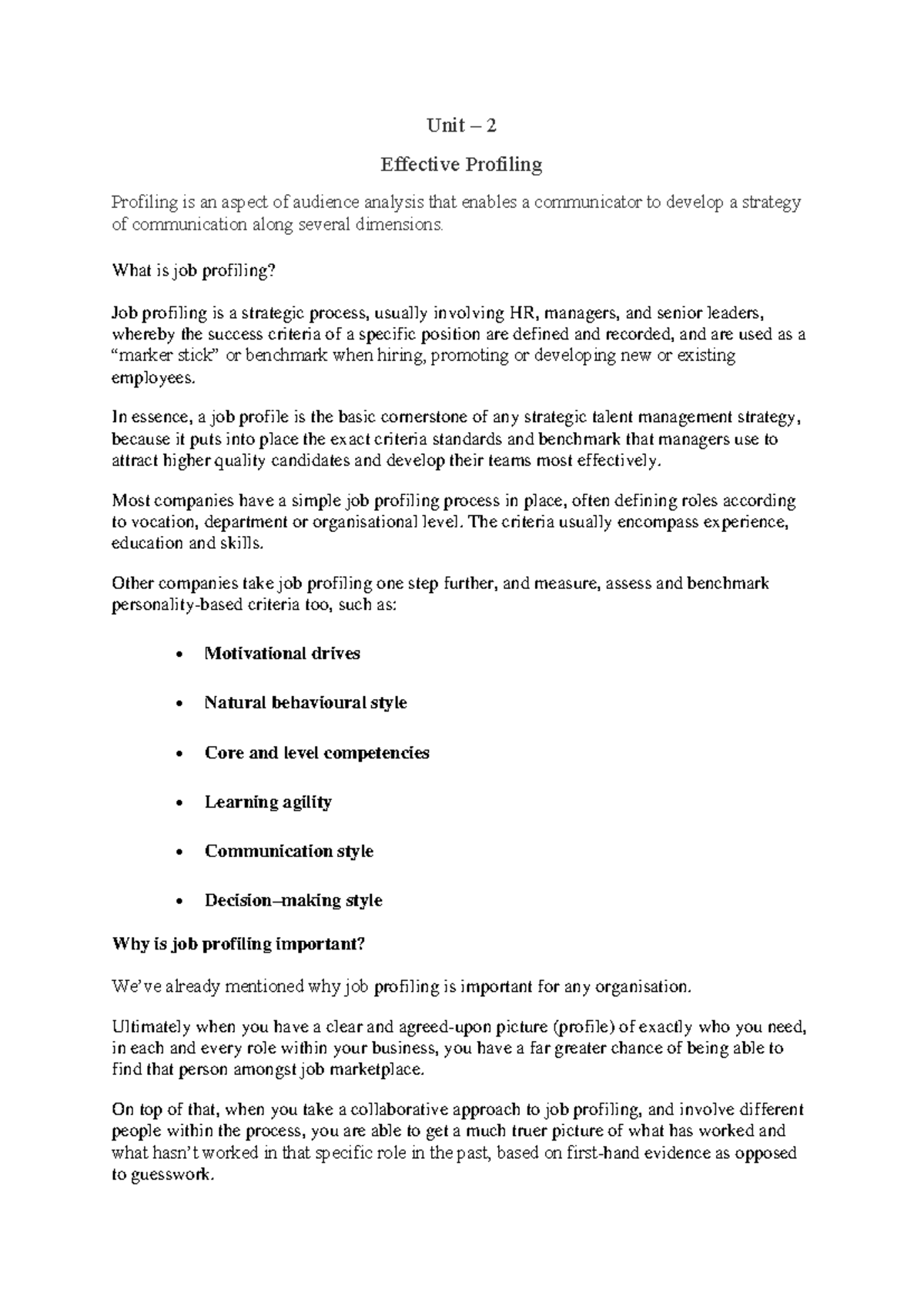 Effective Profiling, relationship - Unit – 2 Effective Profiling ...