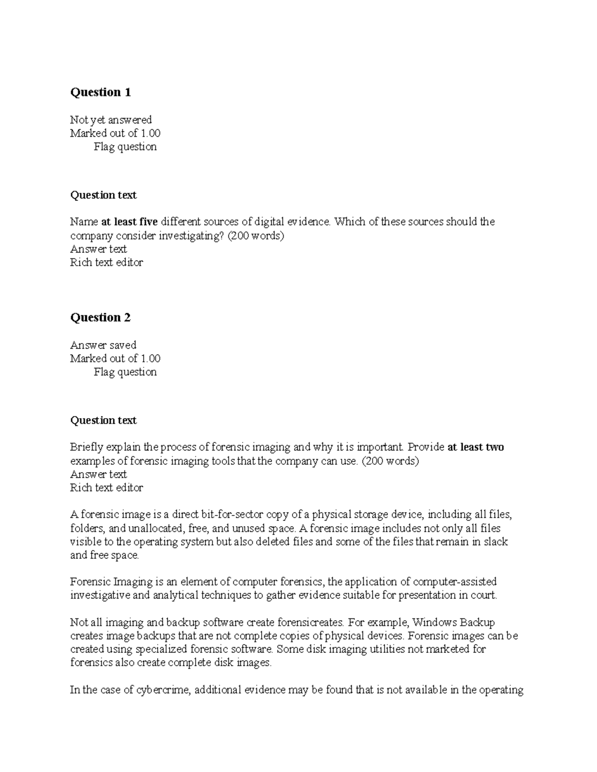 Outcome 3 - Question 1 Not yet answered Marked out of 1. Flag question ...