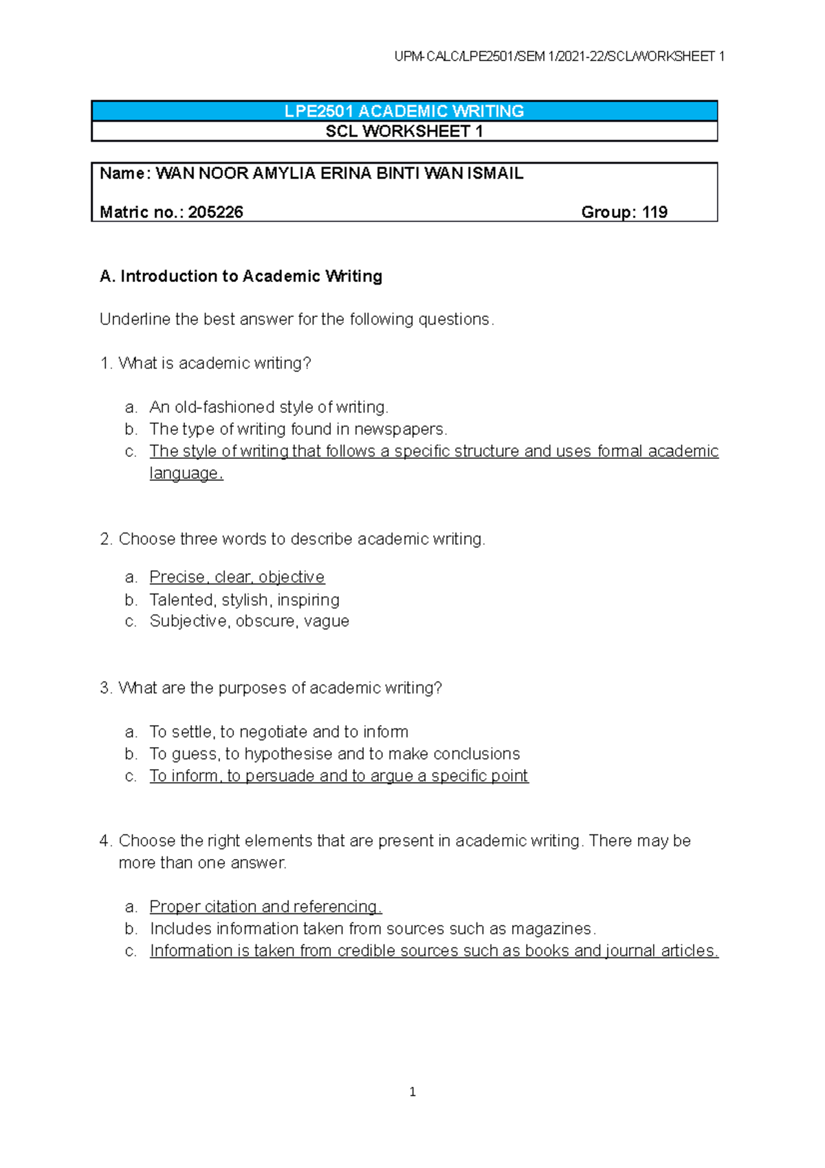 LPE2501 SCL Academic Writing Worksheet 1 - LPE2501 ACADEMIC WRITING SCL ...