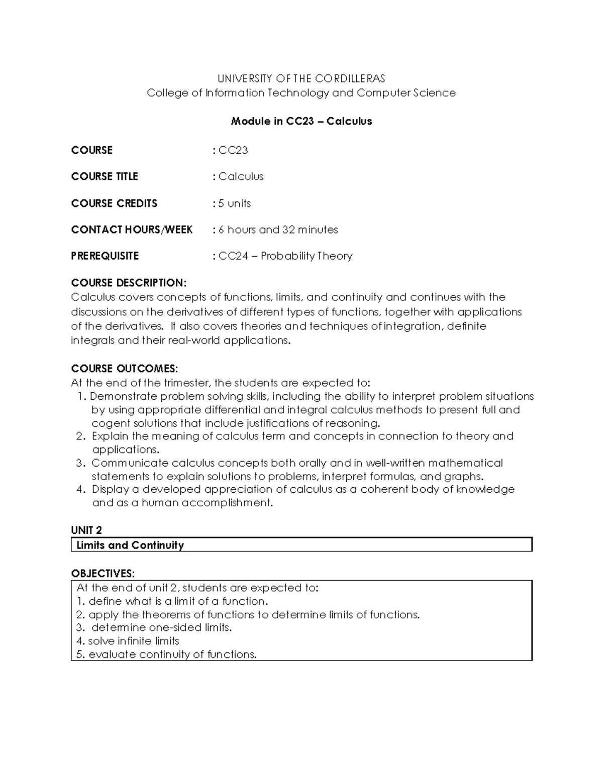 CC23- Unit 2 Module.with solutions - UNIVERSITY OF THE CORDILLERAS ...
