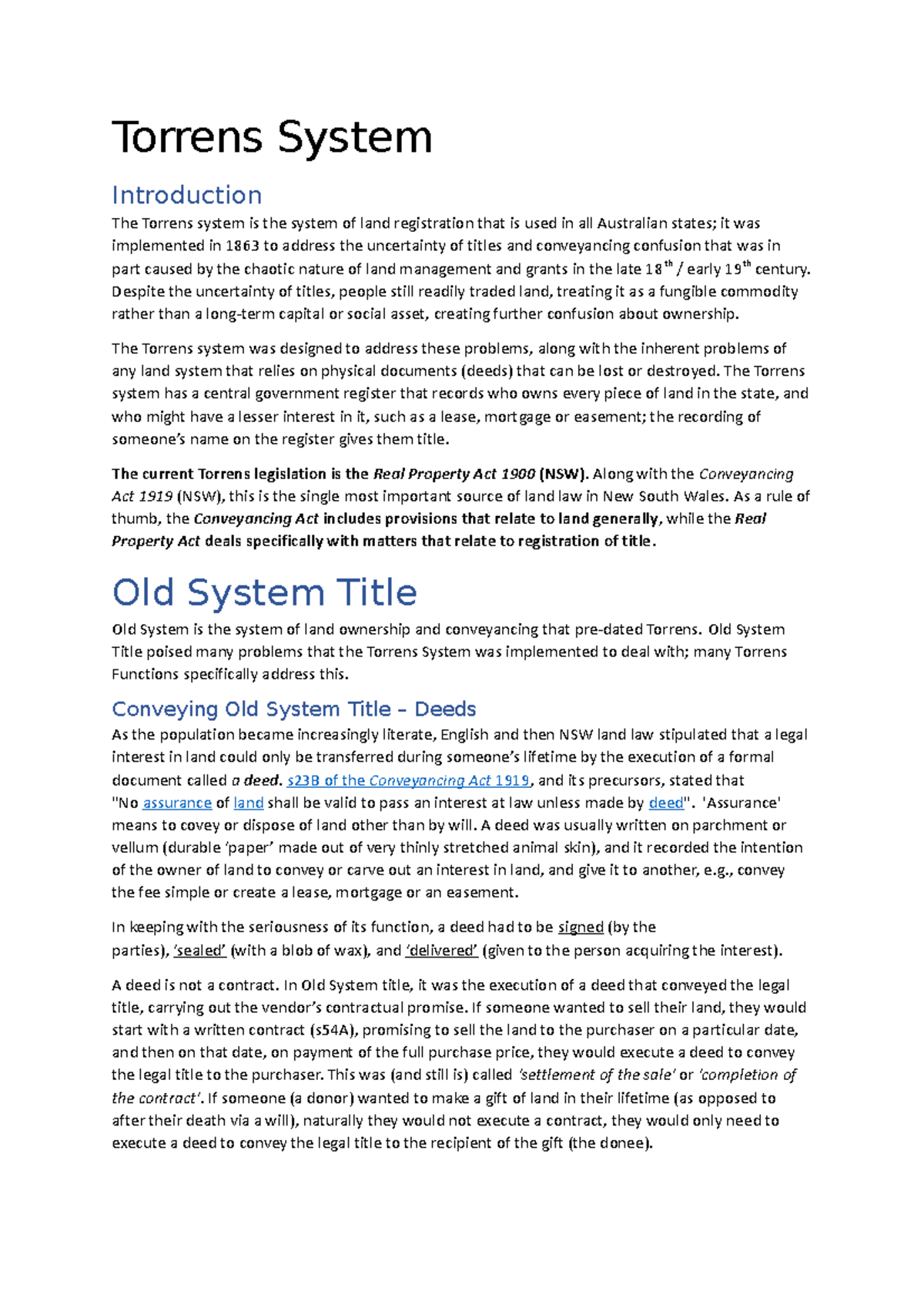 4 - Torrens System - Notes - Torrens System Introduction The Torrens ...